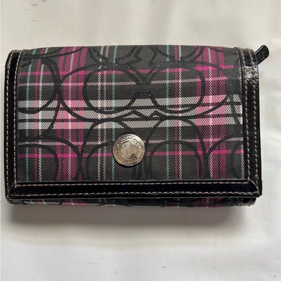 Coach | Bags | Coach Plaid Wallet In Black Pink | Poshmark